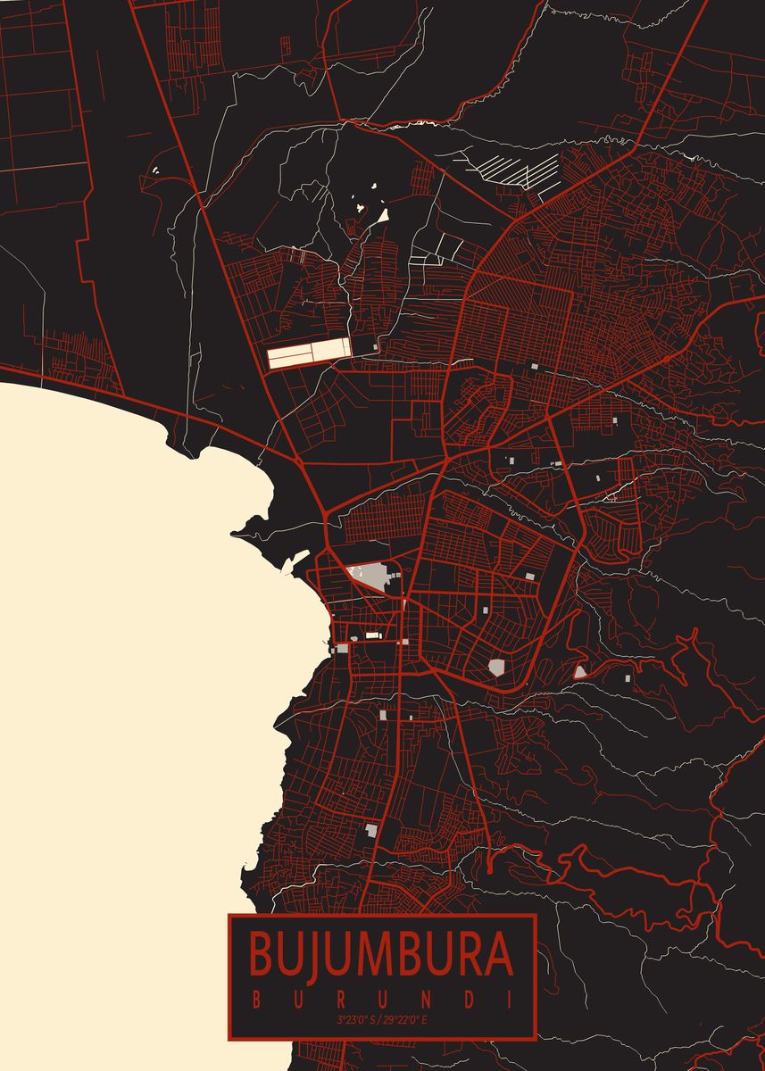 'Bujumbura Map Vector' Poster, picture, metal print, paint by deMAP ...