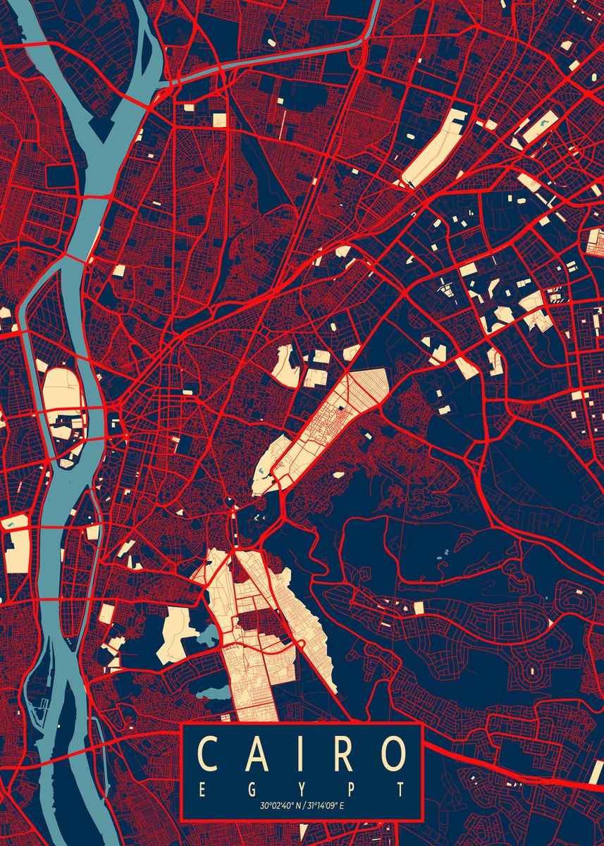 'Cairo City Map Hope' Poster, picture, metal print, paint by deMAP ...