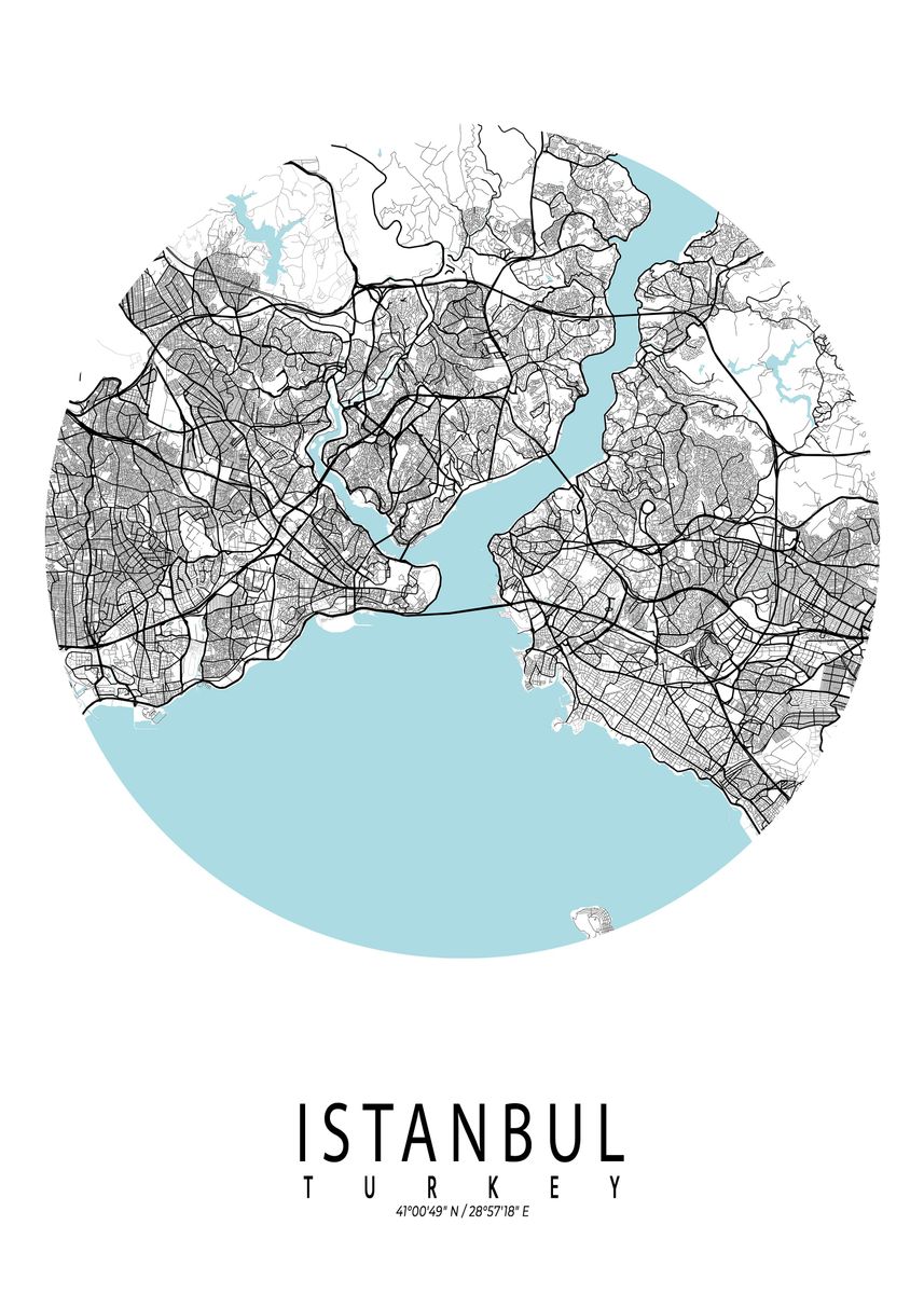 'Istanbul City Map Circle' Poster, picture, metal print, paint by deMAP ...