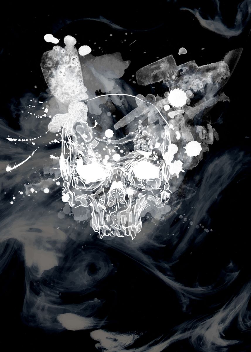 'Human Skull ink mist' Poster by Stefan Merz | Displate