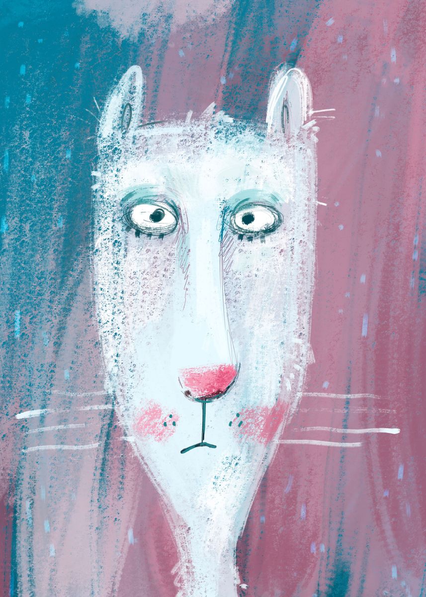 'Dazed white cuddly cat' Poster, picture, metal print, paint by Stefan ...