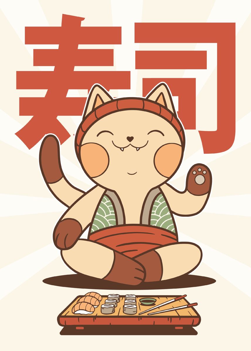 Cat With Sushi Poster