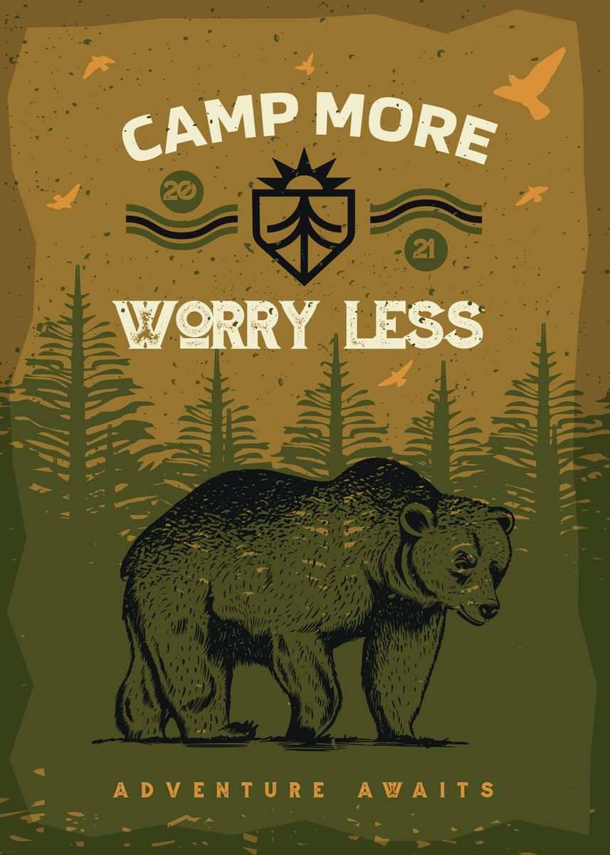 'Camping Bear' Poster, picture, metal print, paint by Fateh Lahlah ...