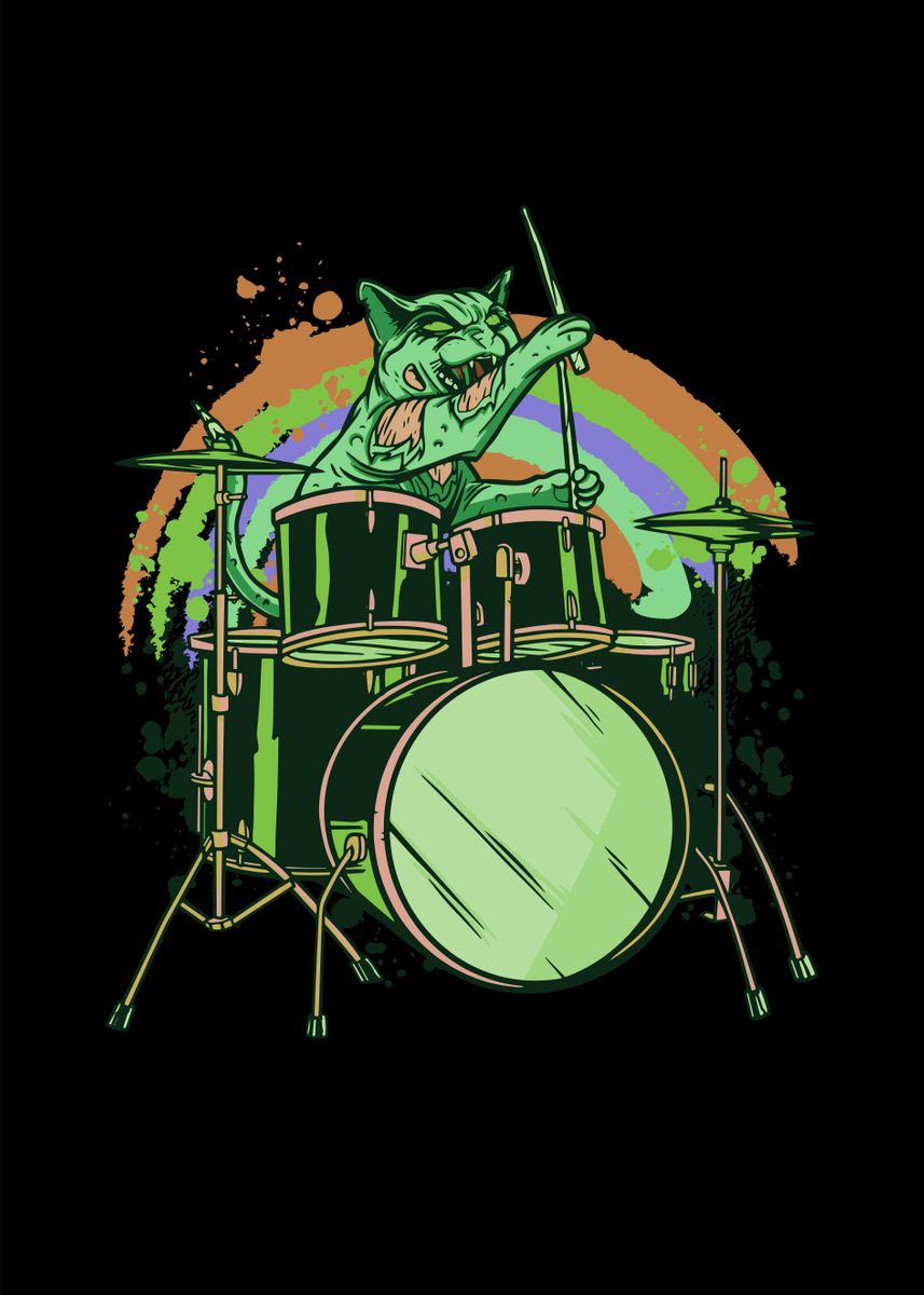 'Zombie Cat Drummer' Poster, picture, metal print, paint by Reinhard ...