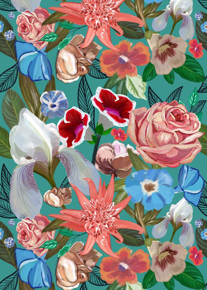 'Heirloom colorful flowers' Poster, picture, metal print, paint by ...