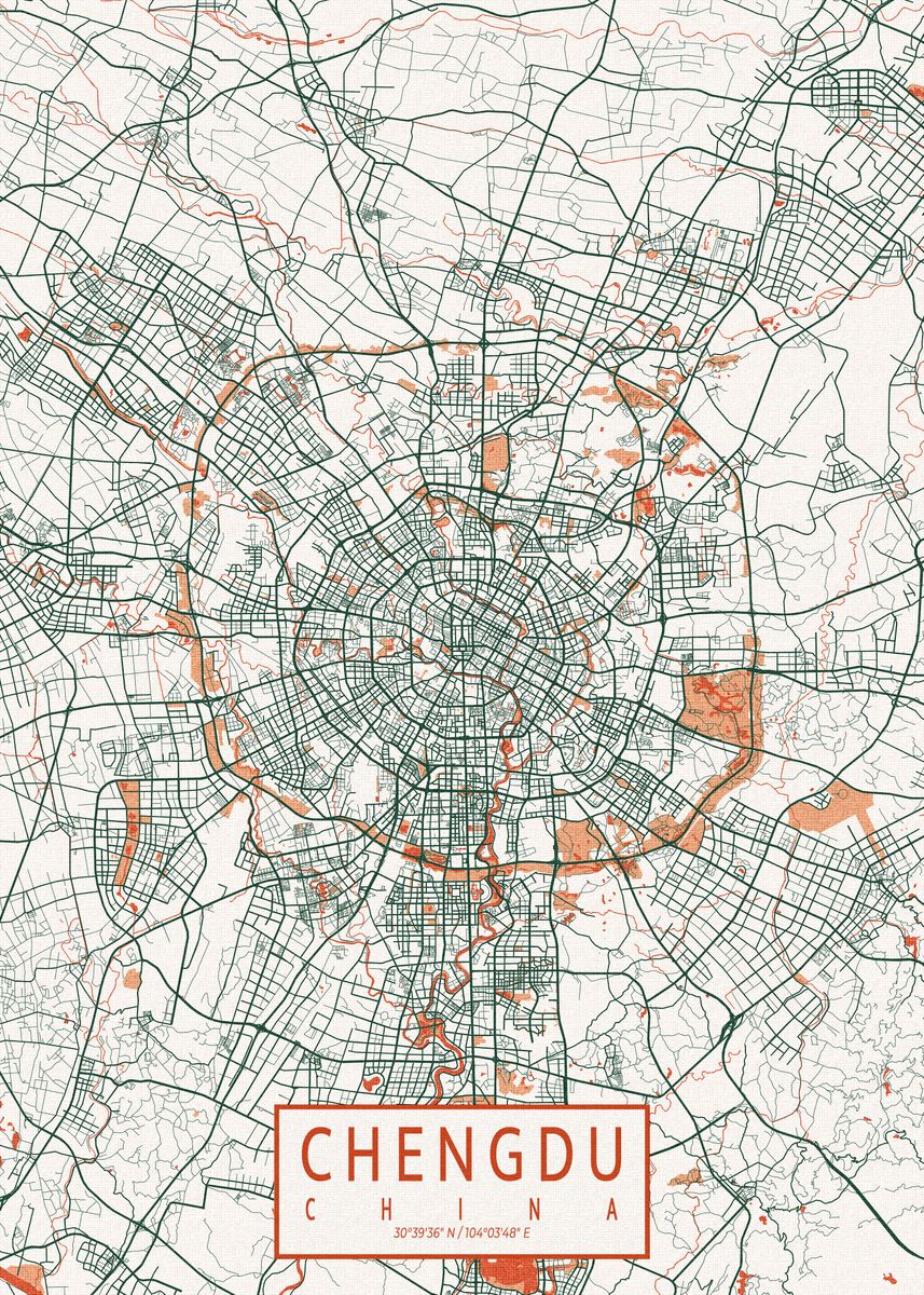 'Chengdu Map Bohemian' Poster, picture, metal print, paint by deMAP ...