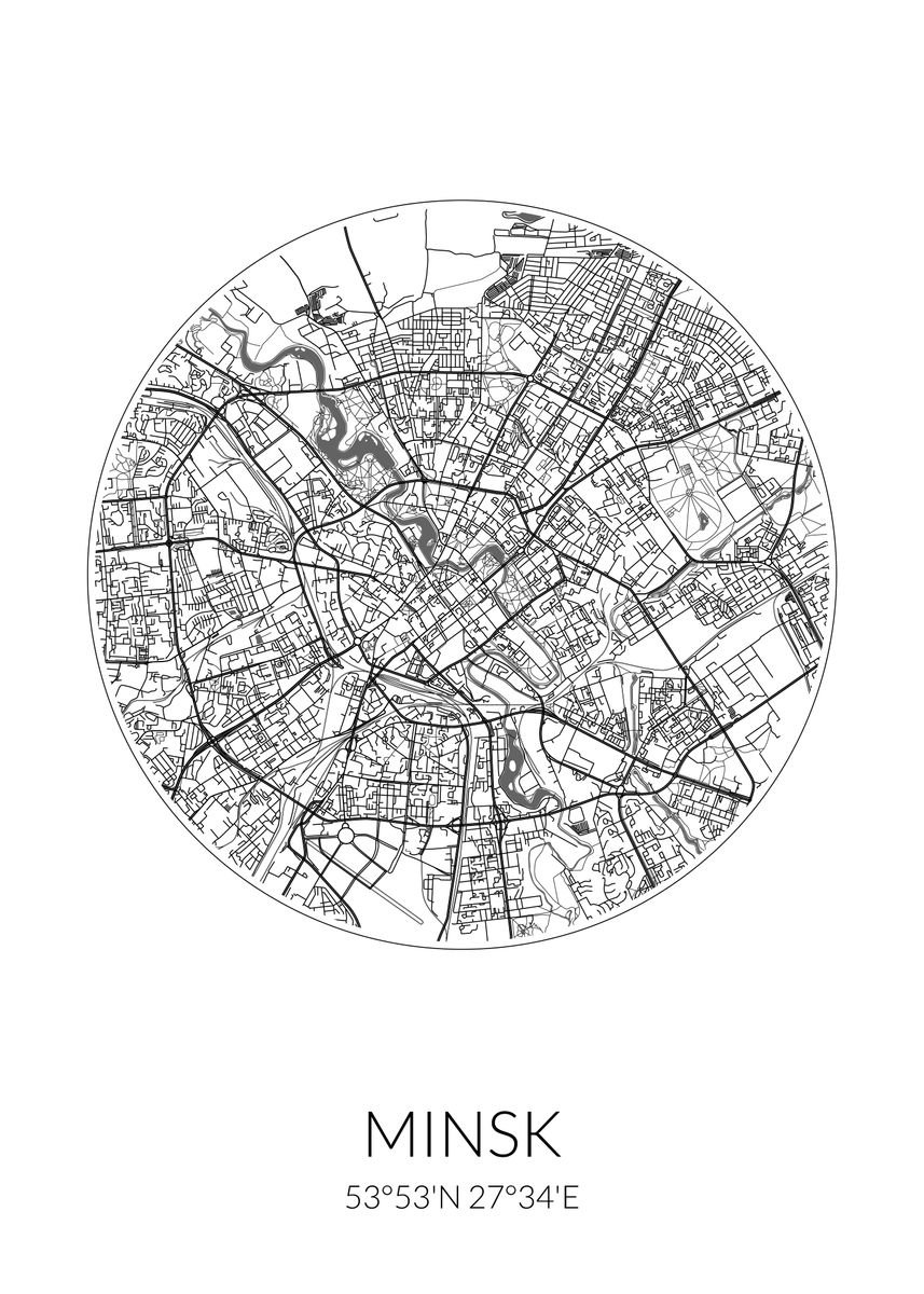 'Minsk City Map White' Poster by dkDesign | Displate