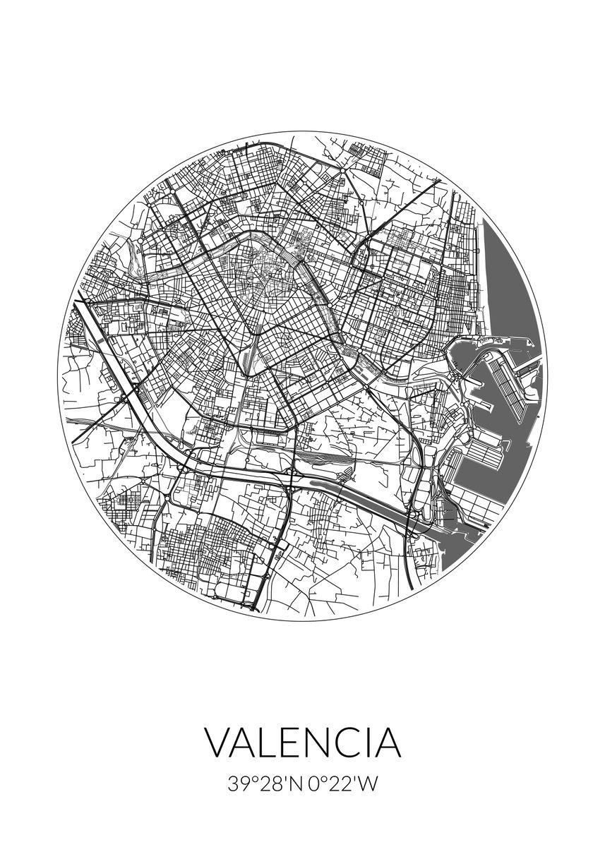 'Valencia City Map White' Poster by dkDesign | Displate