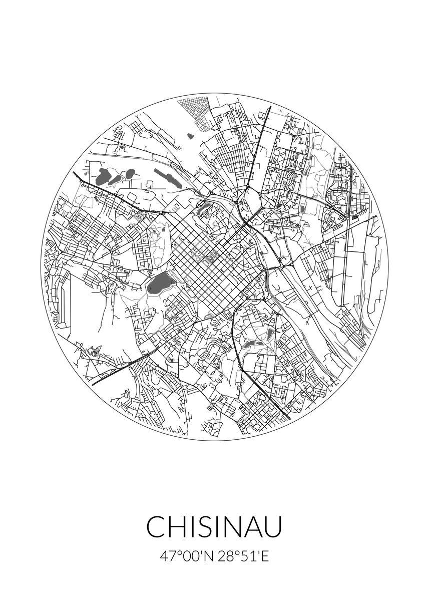 'Chisinau City Map White' Poster, picture, metal print, paint by ...