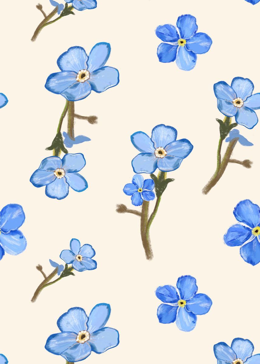 'Forget me not flowers' Poster, picture, metal print, paint by Gulsen ...
