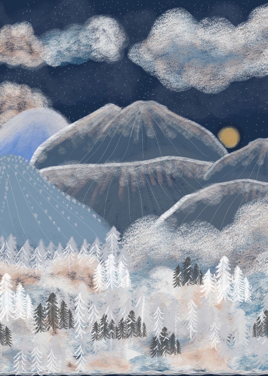 'Winter mountains' Poster, picture, metal print, paint by Gulsen Gunel ...