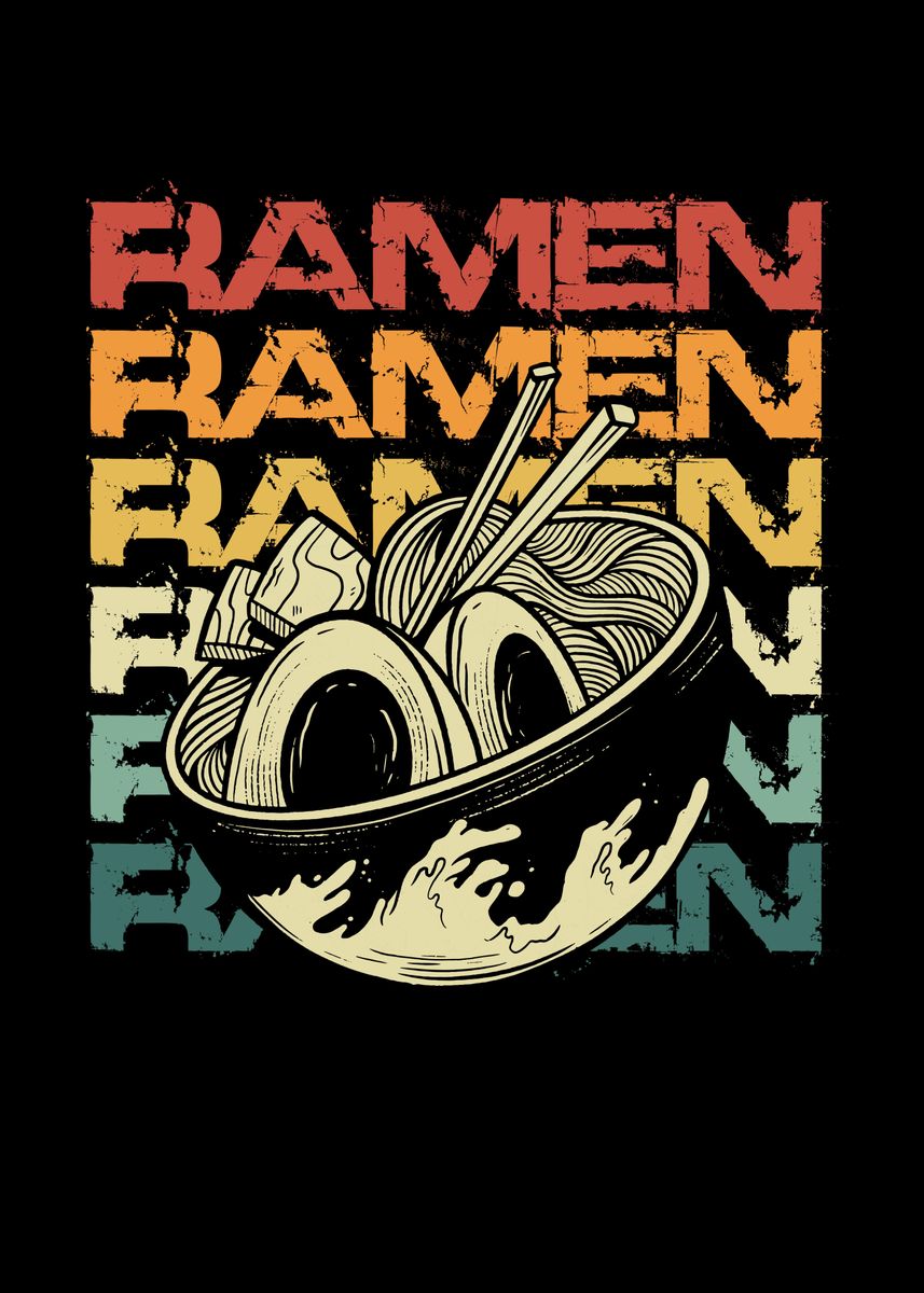 'Ramen retro vintage' Poster, picture, metal print, paint by BeMi ...