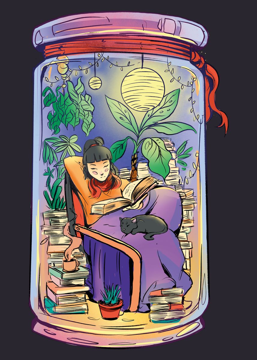 'Girl reading books Poster' Poster, picture, metal print, paint by ...