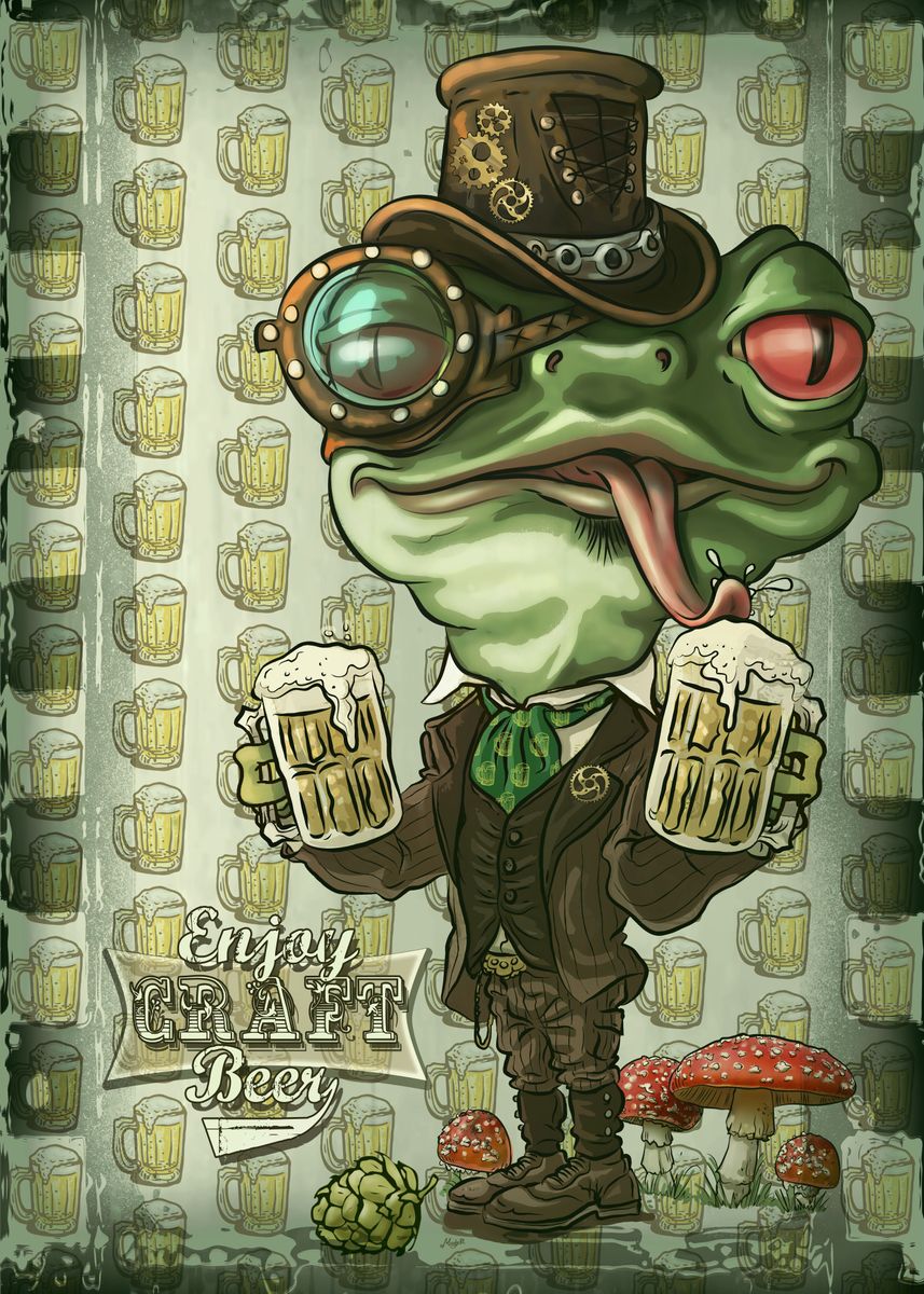 'Frog Enjoy Craft Beer ' Poster, picture, metal print, paint by Mudge ...