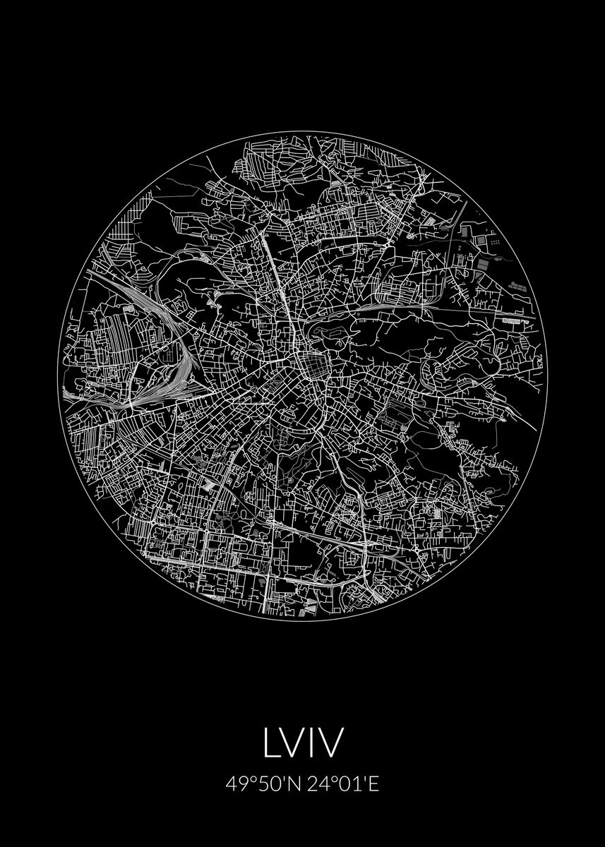 'Lviv City Map Black Lvov' Poster by dkDesign | Displate