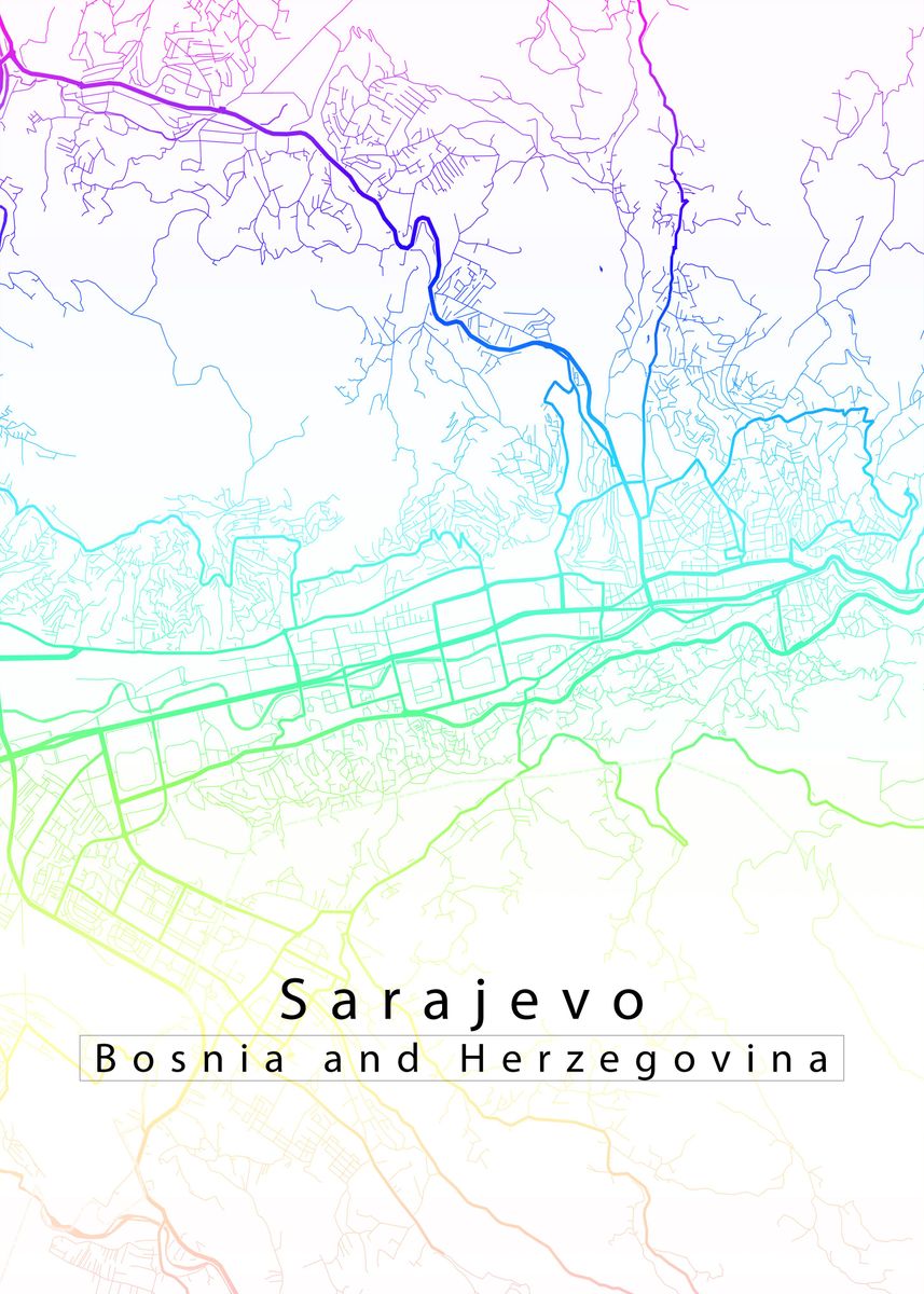 'Sarajevo City Map' Poster, picture, metal print, paint by Robin ...
