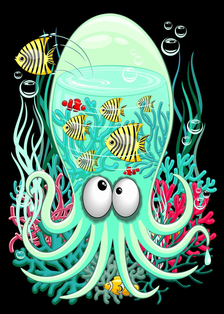 'Octopus Silly Character' Poster, picture, metal print, paint by ...