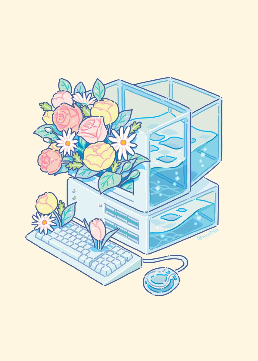 'Flowers and computer' Poster, picture, metal print, paint by Hiroko ...