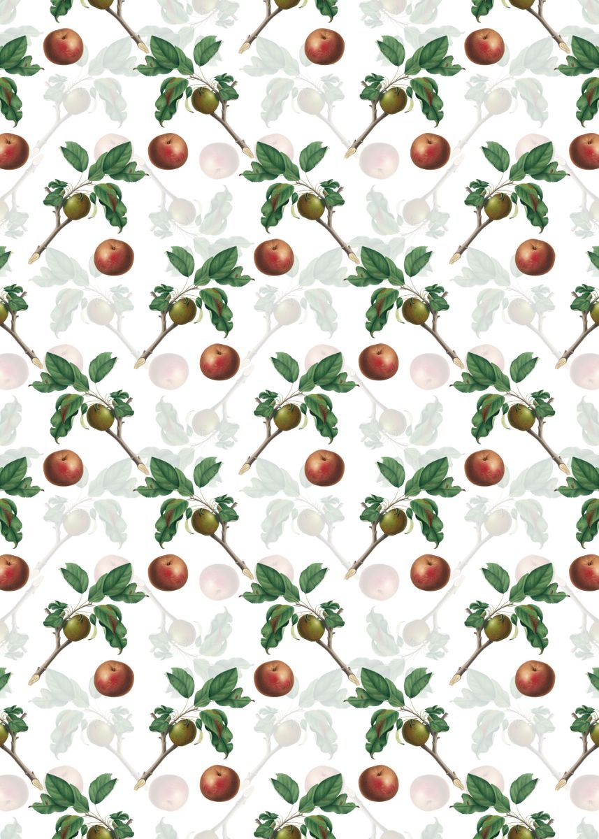 'White Floral Apple Pattern' Poster, picture, metal print, paint by ...