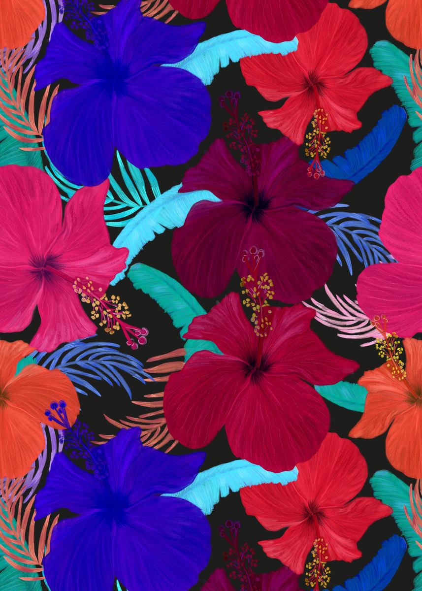 'Cute hand drawn hibiscus ' Poster, picture, metal print, paint by ...