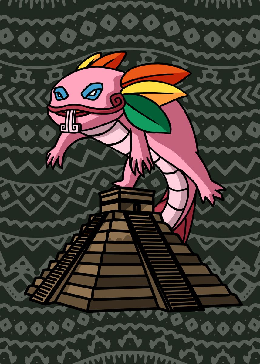 'Quetzalcoatl Axolotl Aztec' Poster, picture, metal print, paint by ...