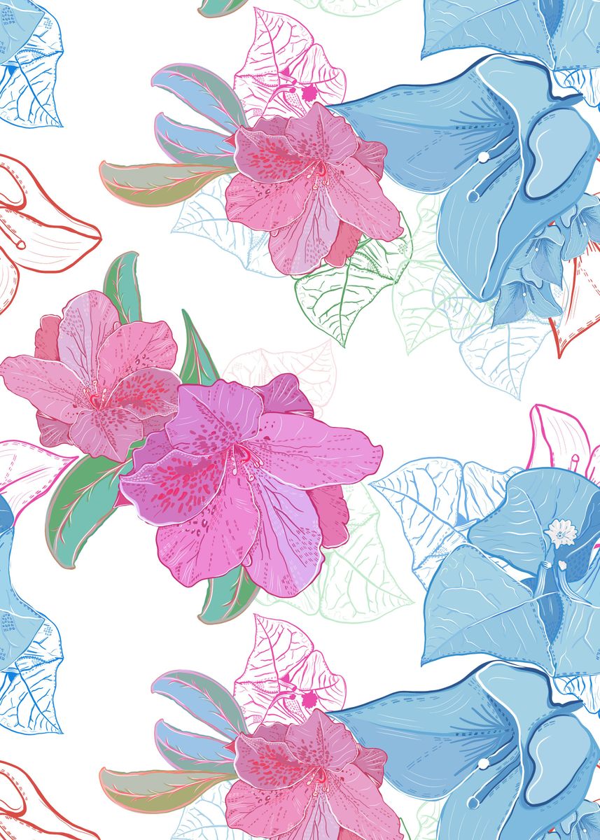 'Romantic pink and blue ' Poster, picture, metal print, paint by Gulsen ...