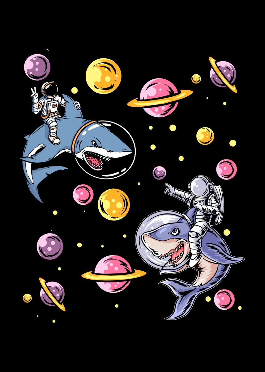 'Astronaut riding Sharks' Poster by professionaldesigns | Displate