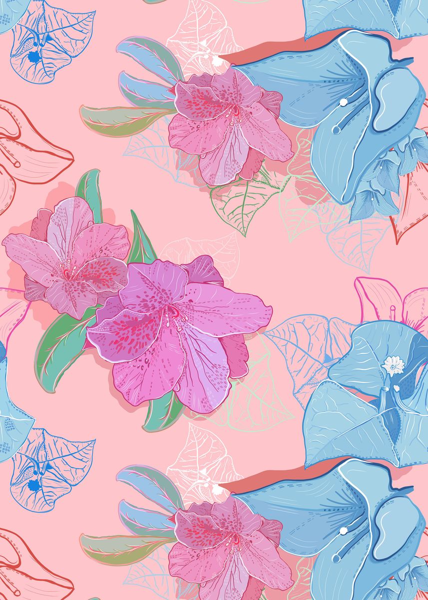 'Romantic pink flowers' Poster, picture, metal print, paint by Gulsen ...