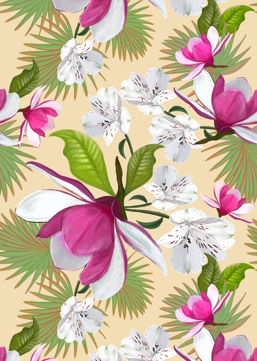 'Magnolias' Poster, picture, metal print, paint by Gulsen Gunel | Displate
