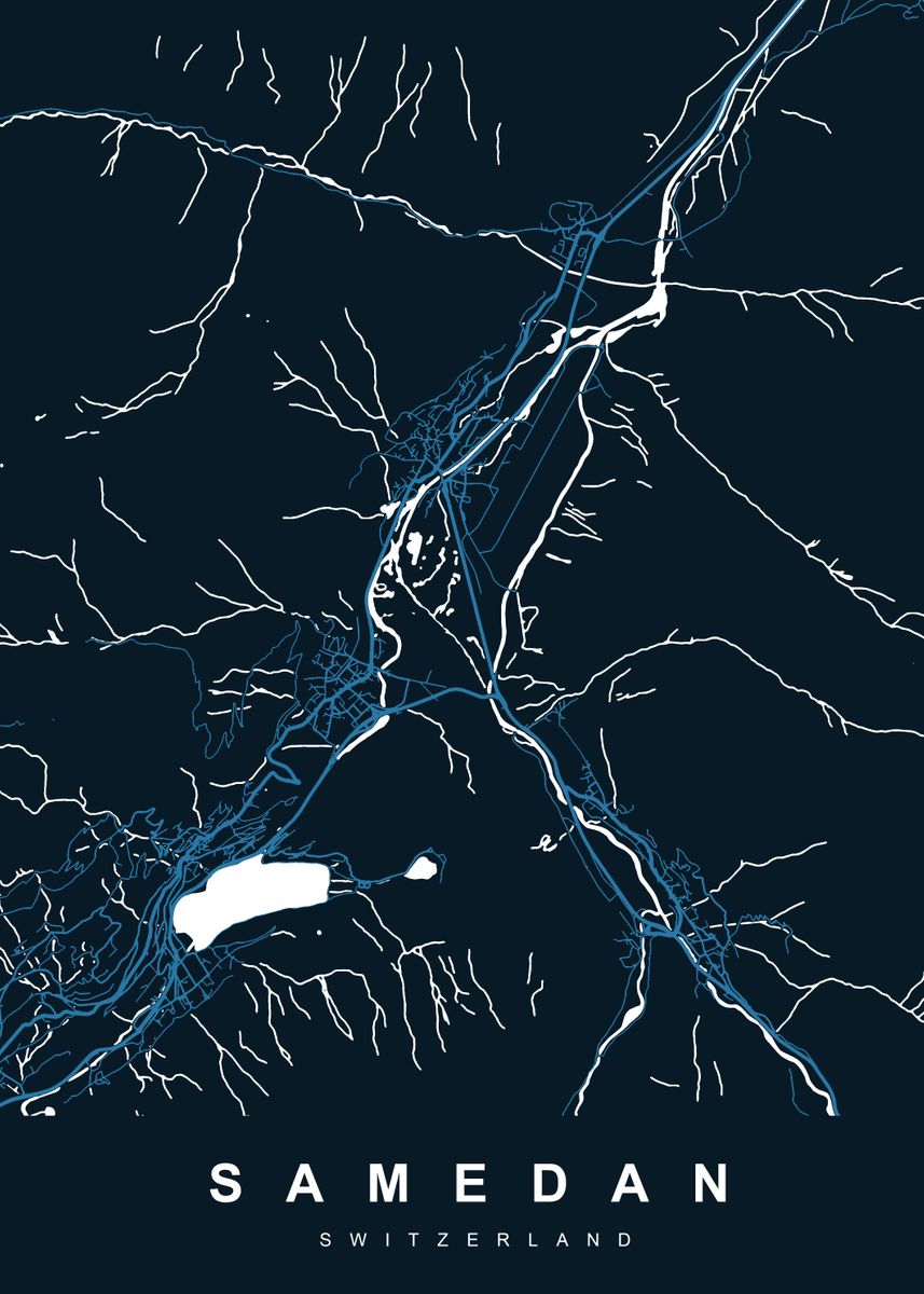 'SAMEDAN Map SWITZERLAND ' Poster, picture, metal print, paint by ...