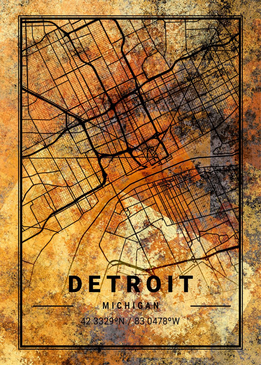 'Detroit Michigan Map' Poster, picture, metal print, paint by ...