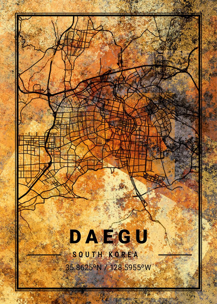 'Daegu South Korea Map' Poster, picture, metal print, paint by ...