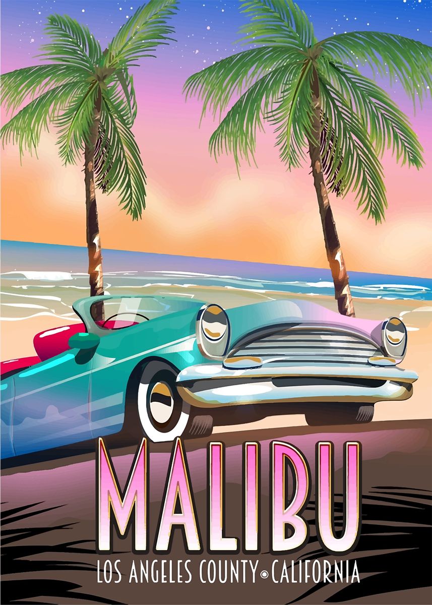 'Malibu' Poster, picture, metal print, paint by JOHN TEAM | Displate