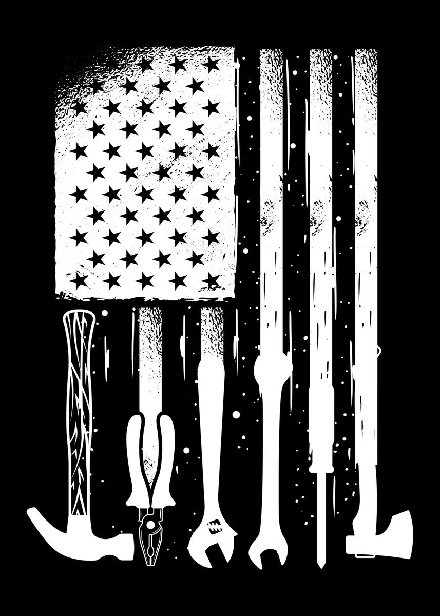 'American Flag Mechanic' Poster, picture, metal print, paint by ...