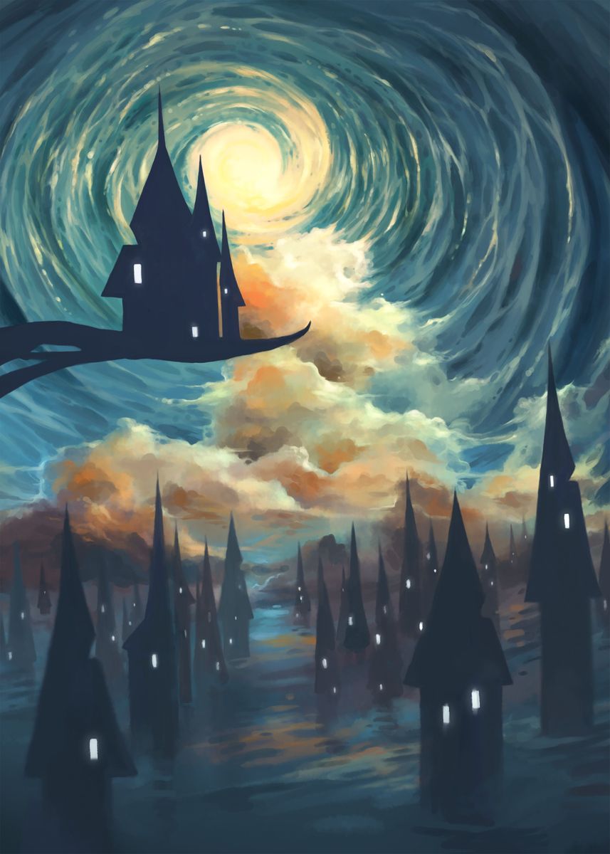 'Nightfall' Poster, picture, metal print, paint by Wave Lang | Displate