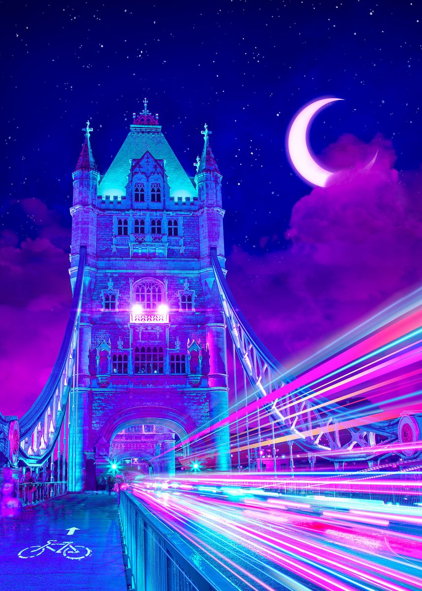 'London Bridge Synthwave' Poster, picture, metal print, paint by Andy ...