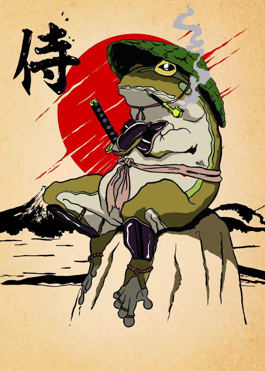 'Frog samurai' Poster, picture, metal print, paint by Mild pic | Displate