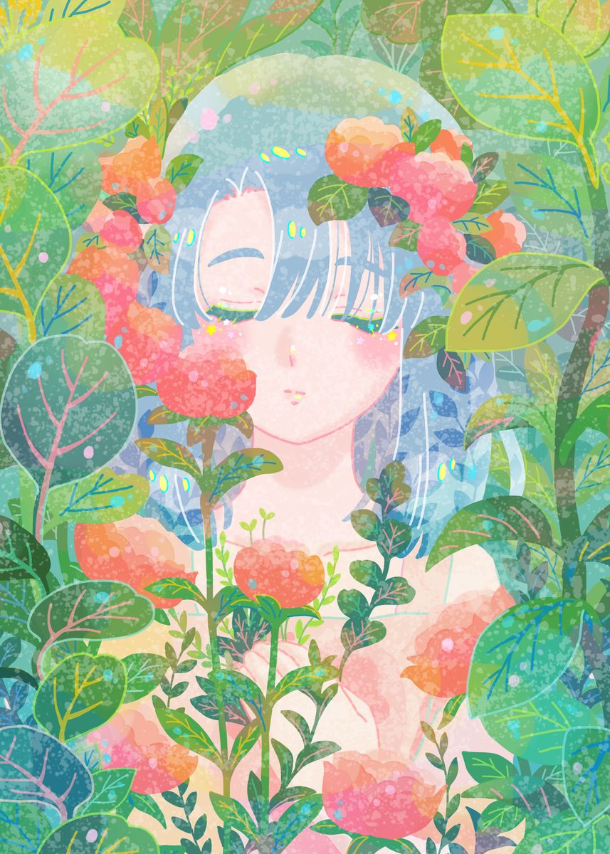 'Flower garden' Poster, picture, metal print, paint by Hiroko Hashimoto | Displate