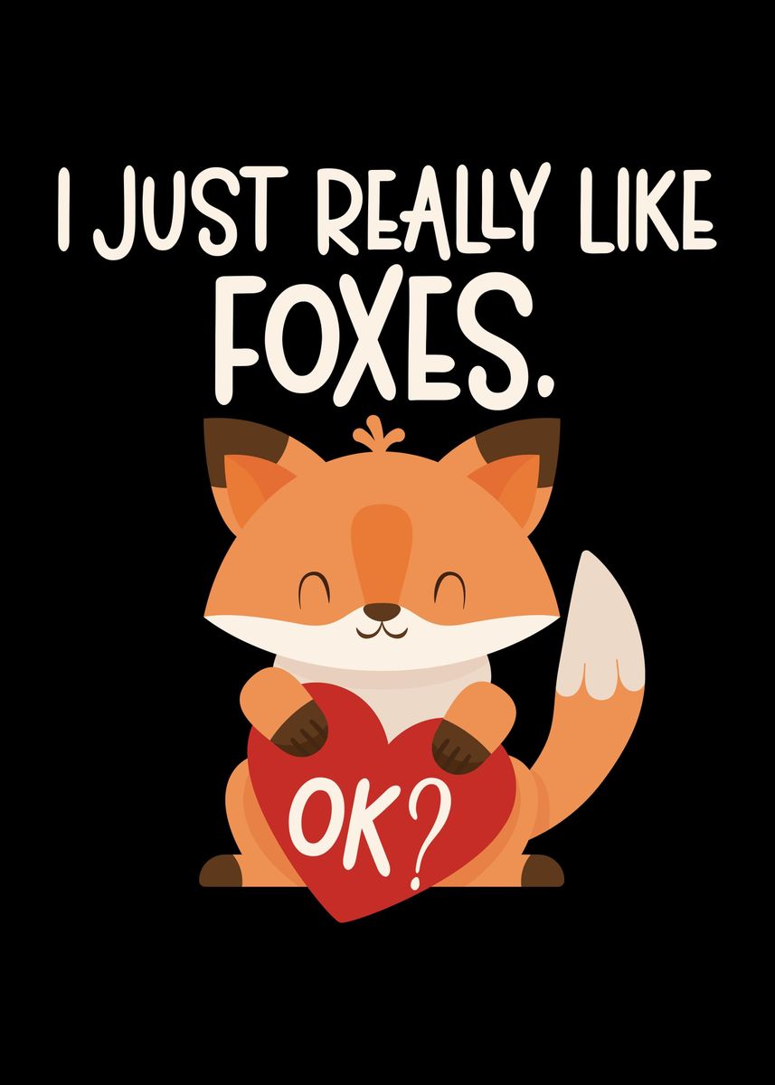 'Love Foxes Heart Cute Fox' Poster, picture, metal print, paint by ...