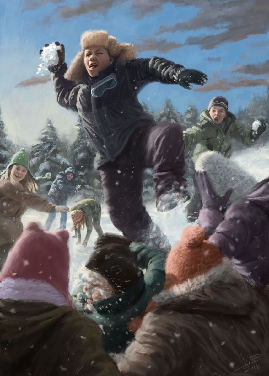 'Snowball fight' Poster, picture, metal print, paint by JuanPedro Ramos ...