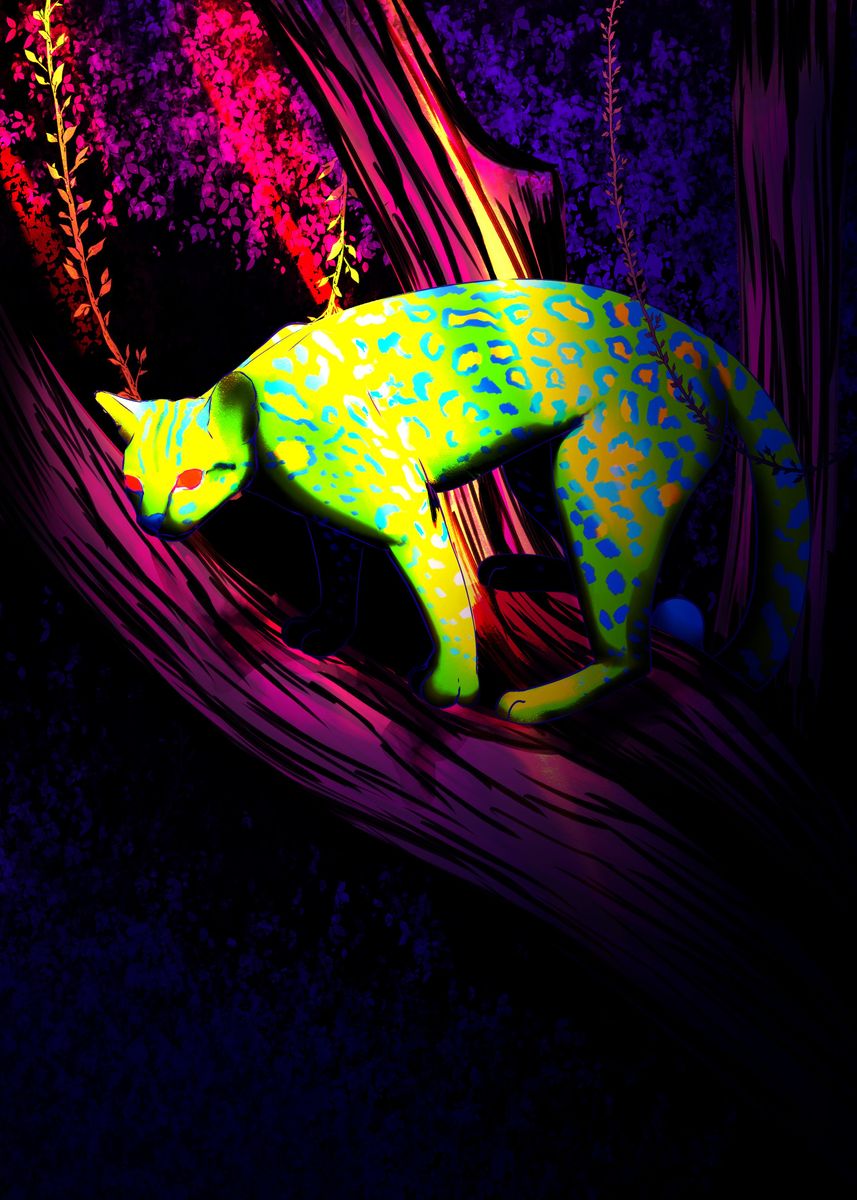 'Retro Margay' Poster, picture, metal print, paint by VPST | Displate