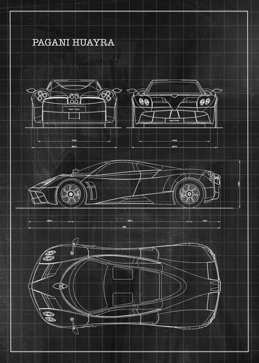 'Blueprint Pagani Huayra' Poster by Jay minimalist art | Displate