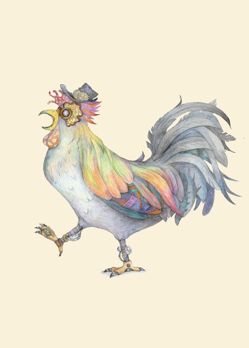 'Steampunk Rooster' Poster, picture, metal print, paint by Hahaha ...