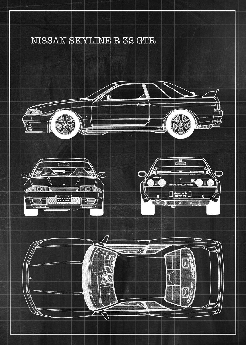 'Blueprint Nissan R32' Poster, picture, metal print, paint by Jay ...