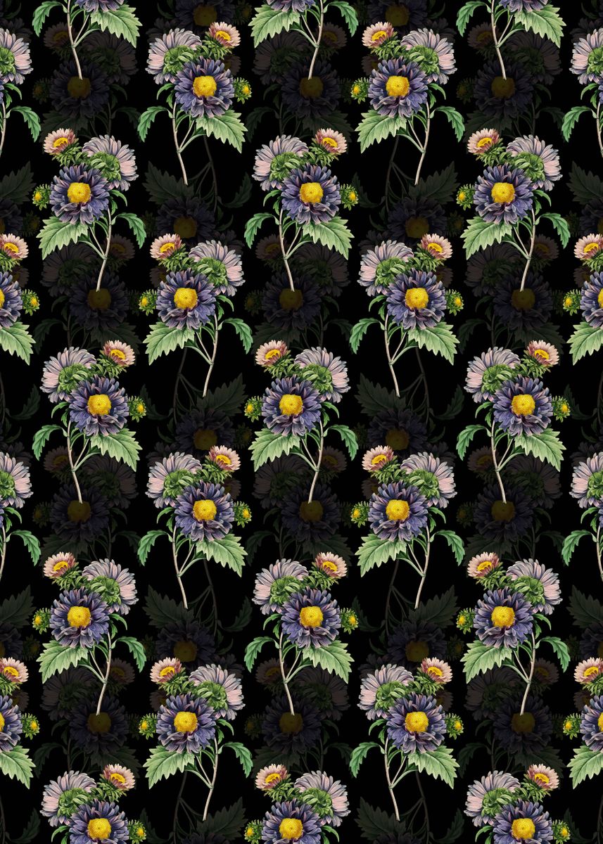 'Floral China Aster Pattern' Poster, picture, metal print, paint by ...