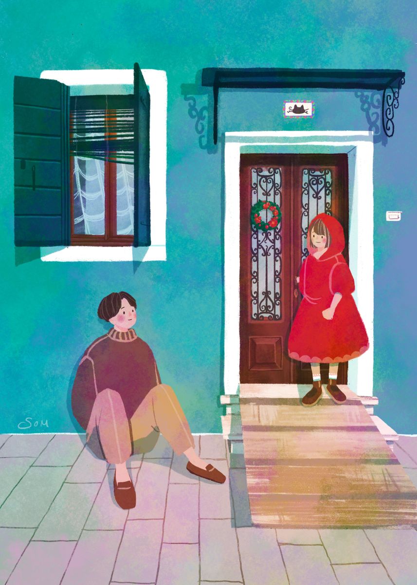 'first meeting' Poster, picture, metal print, paint by Som | Displate