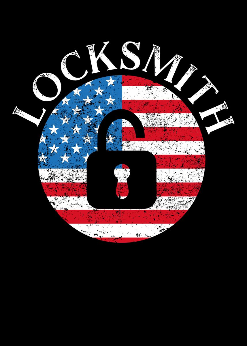 'USA Flag Locksmith Lock' Poster, picture, metal print, paint by NAO ...