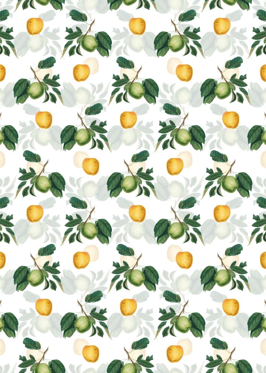 'White Floral Apple Pattern' Poster, picture, metal print, paint by ...