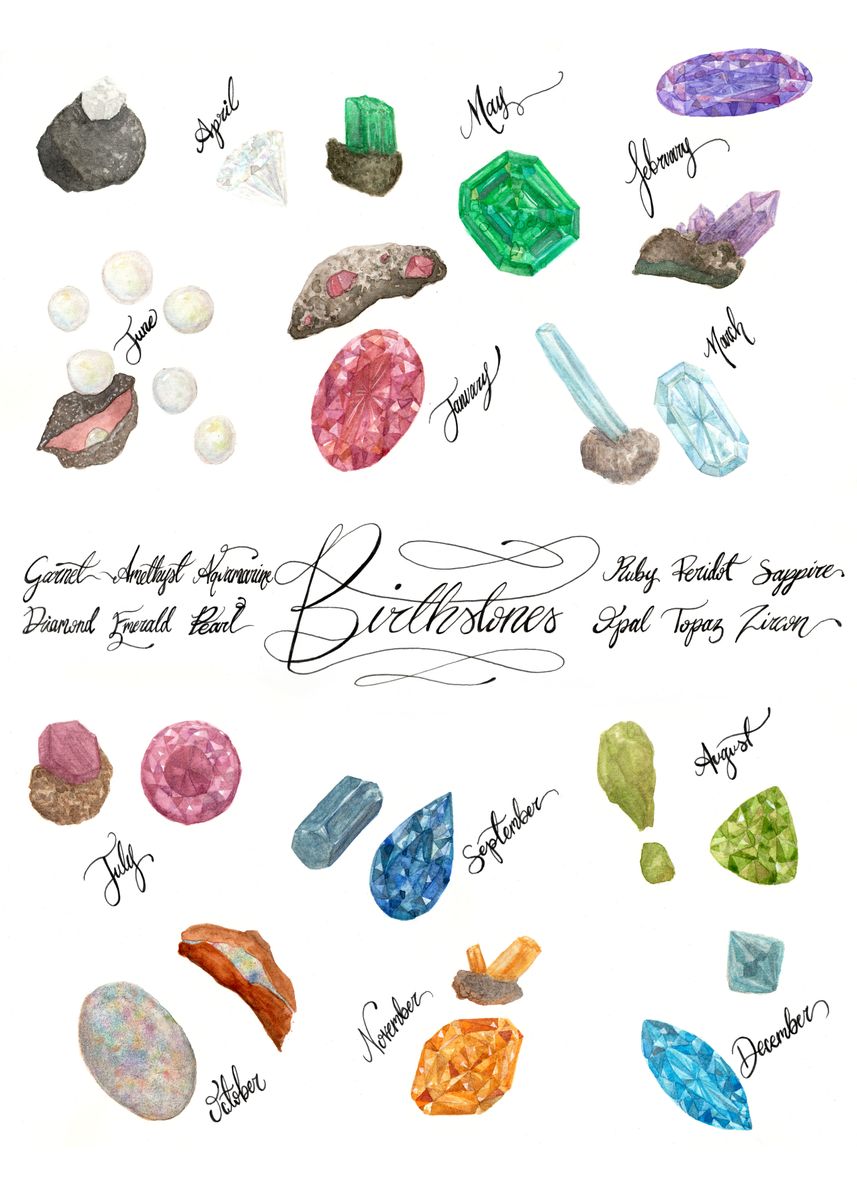 'Watercolor Birthstones' Poster, picture, metal print, paint by Jarrod ...