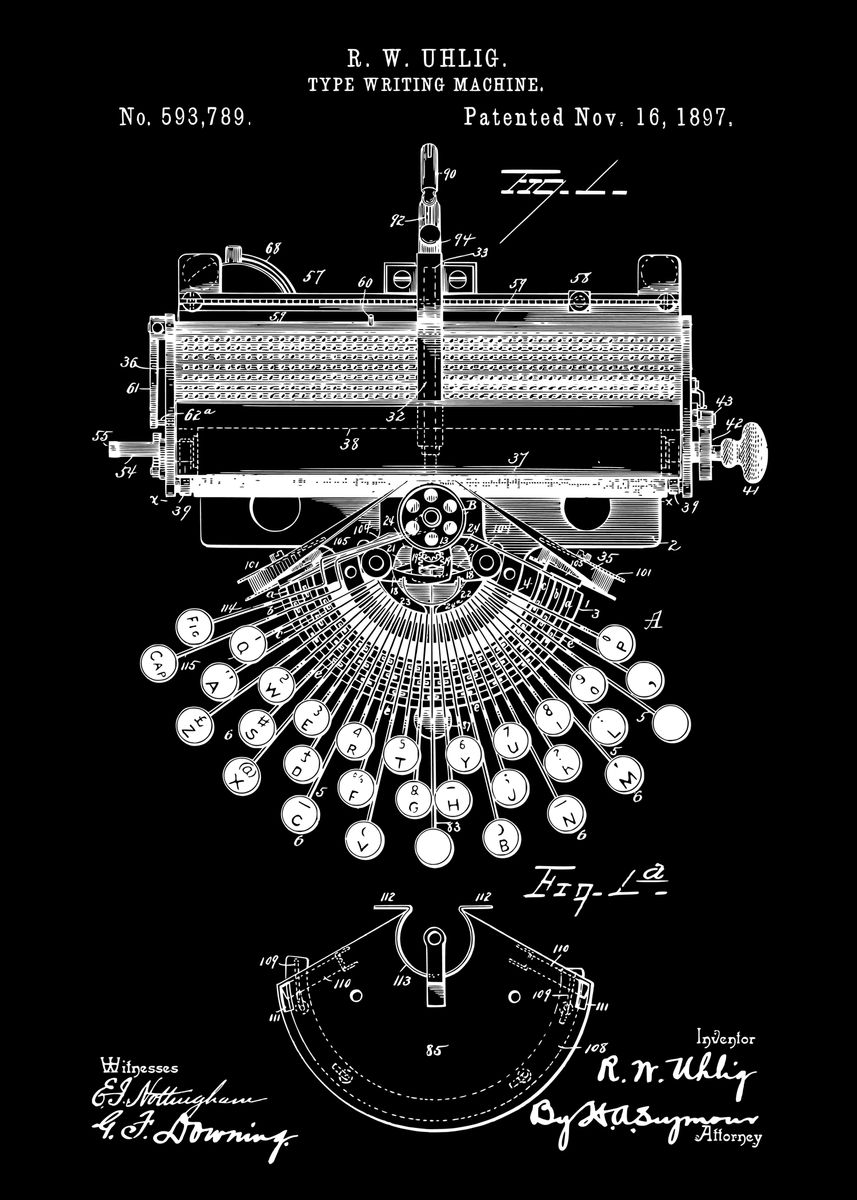 'Type Writing Machine' Poster, picture, metal print, paint by Sam Kal ...